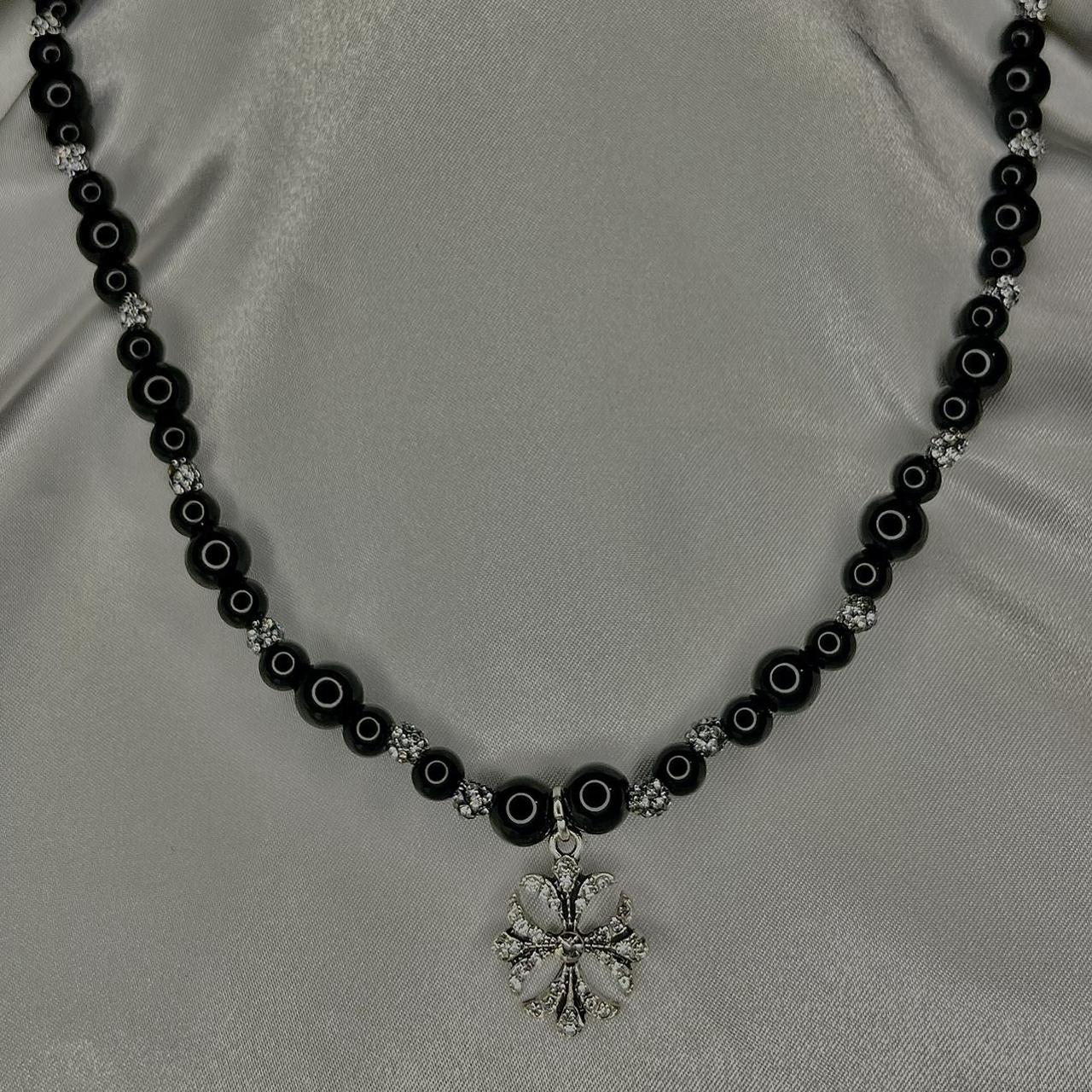 Black bling handmade cross necklace Necklace is... - Depop