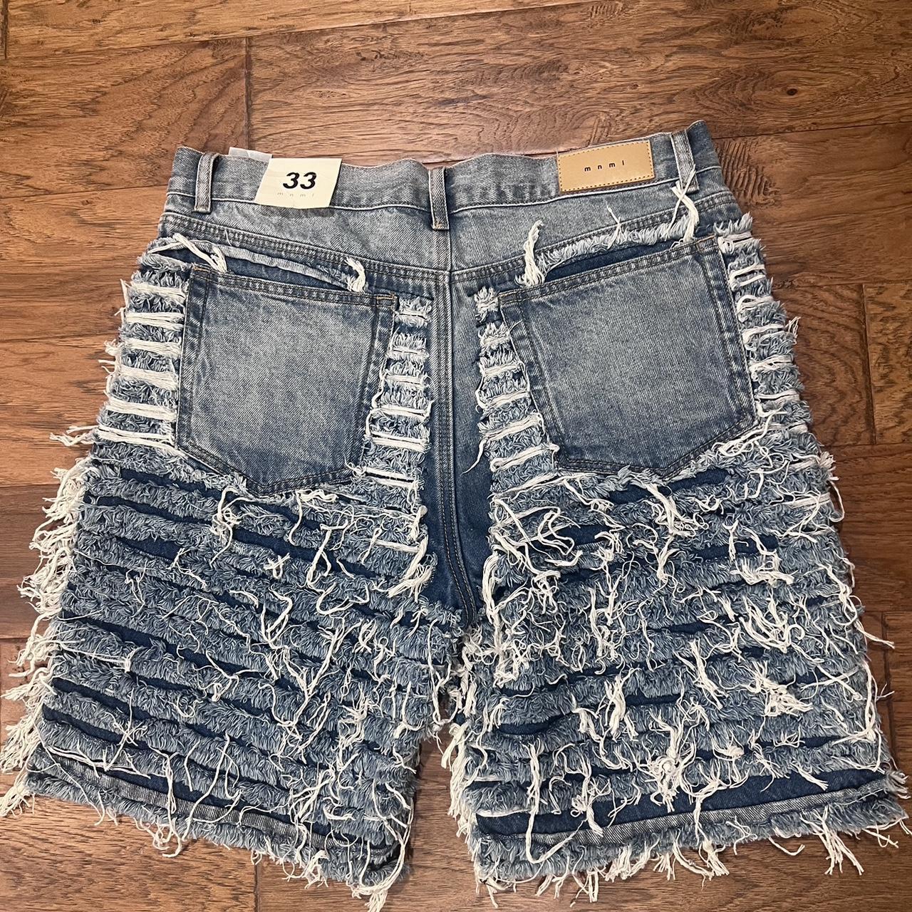 MNML Allover frayed denim shorts - Depop