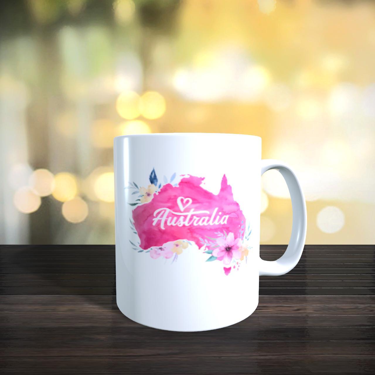 Floral Australia Pink Map design Gift Mug White... - Depop