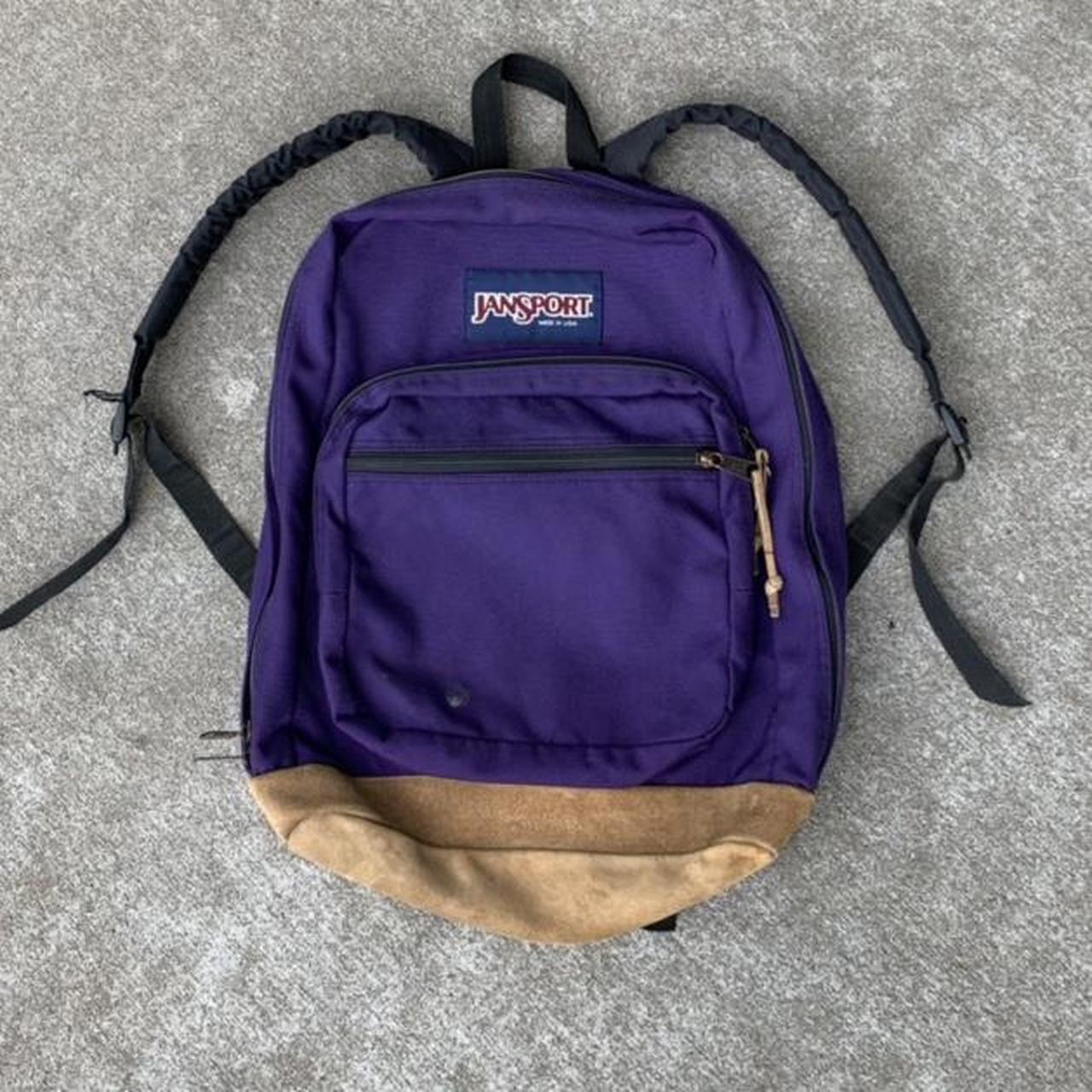 Made in USA 90s Vintage Jansport Purple Leather... - Depop