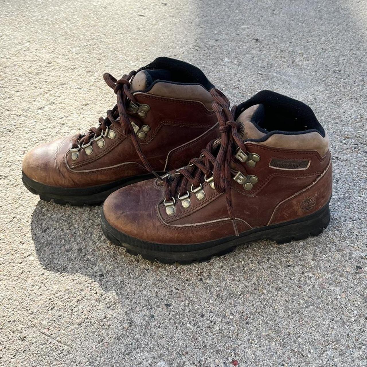 90s Vintage Timberland Brown Leather Hiking... - Depop