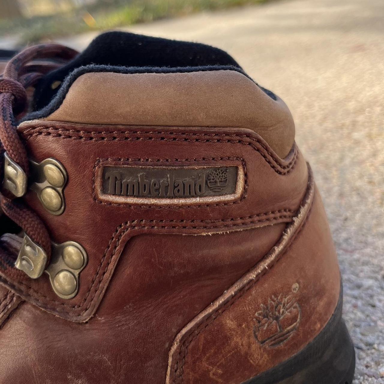 90s Vintage Timberland Brown Leather Hiking... - Depop