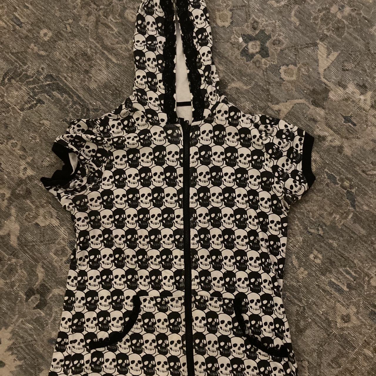 tripp nyc all over skull emo hooded jacket zip up - Depop