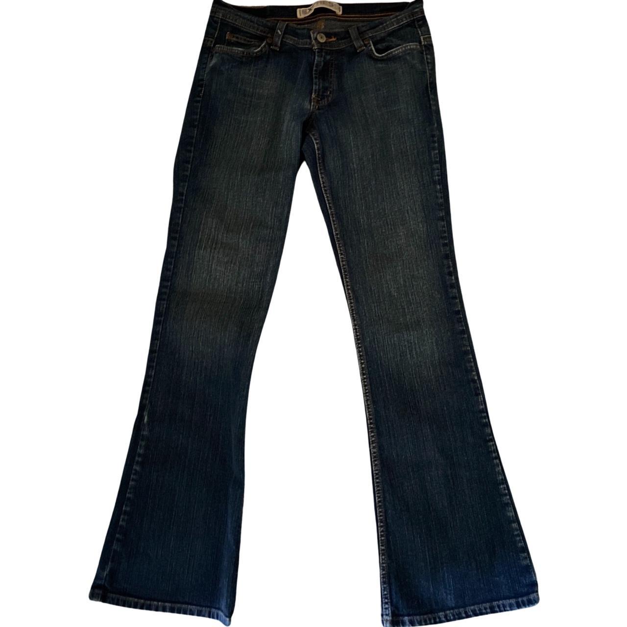 Dark washed navy blue flare jeans Express Jeans... - Depop