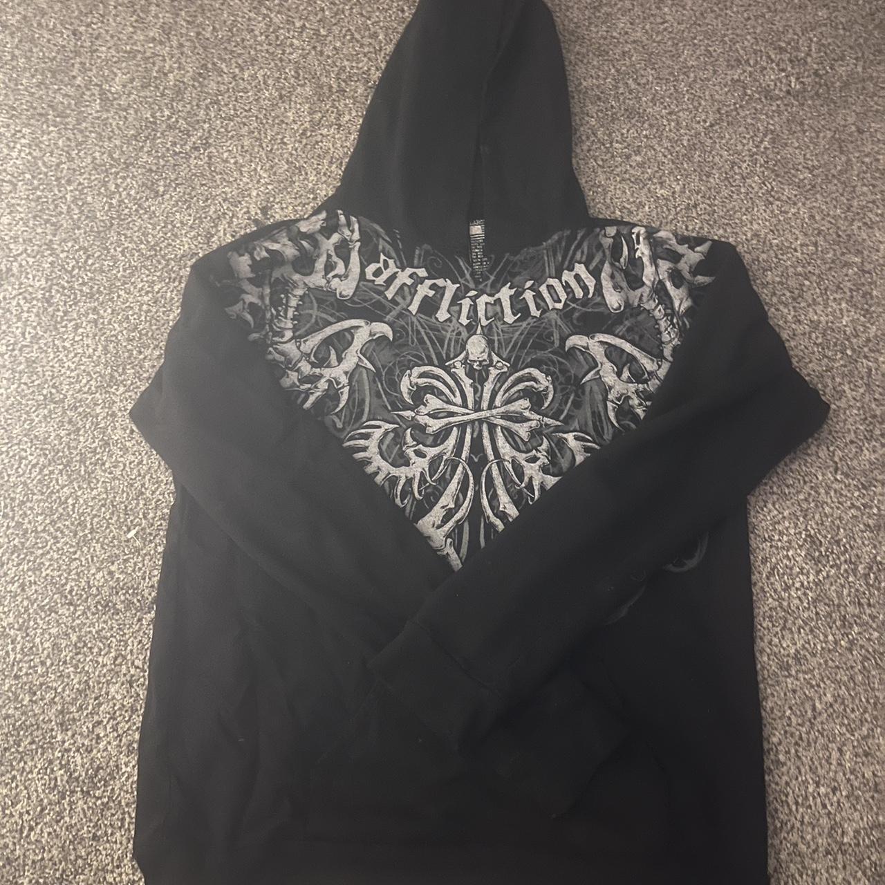 Black and white affliction hoodie - Depop