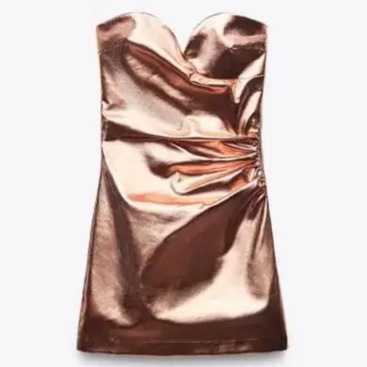 ZARA gold metallic club mini dress Foil off the... - Depop