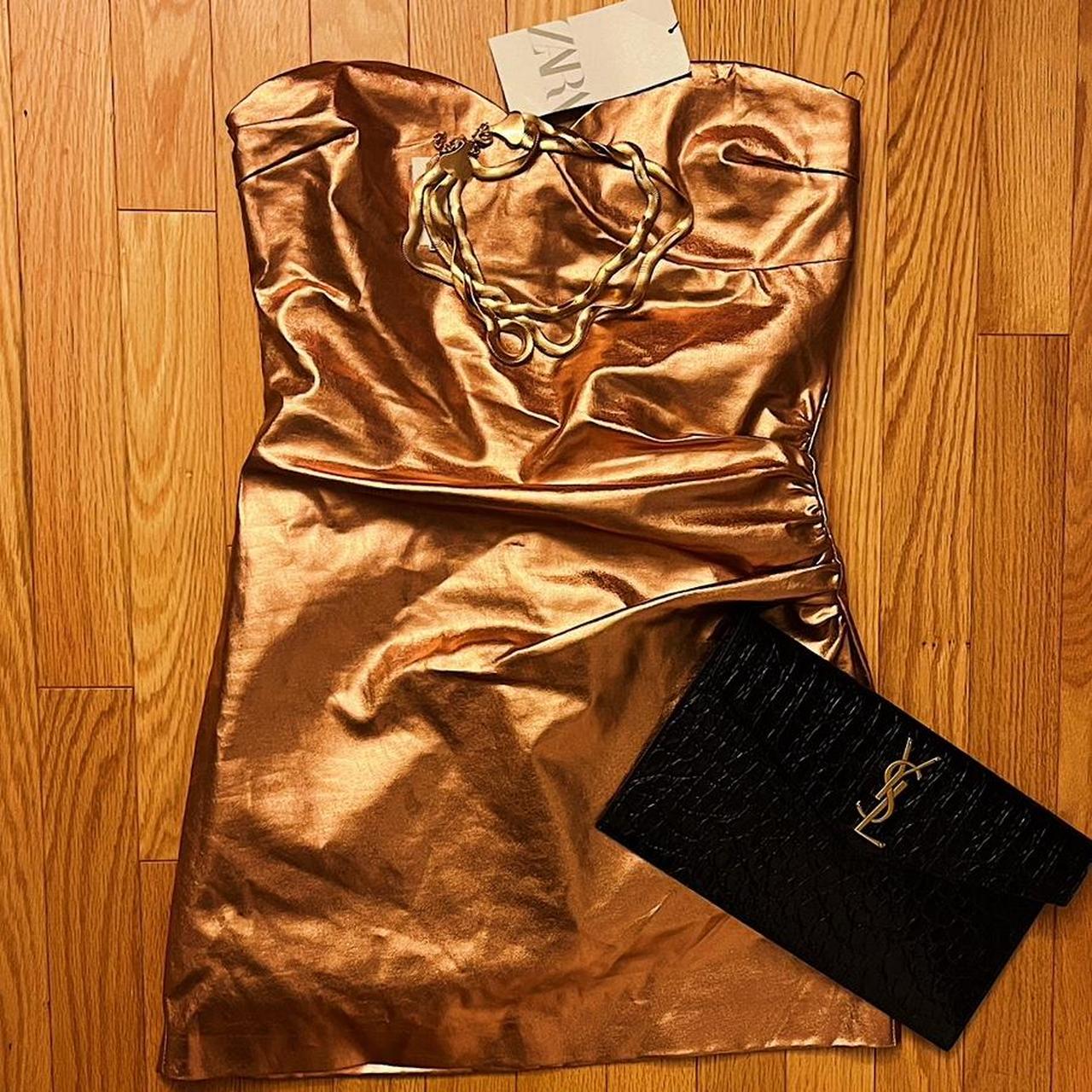 ZARA gold metallic club mini dress Foil off the... - Depop