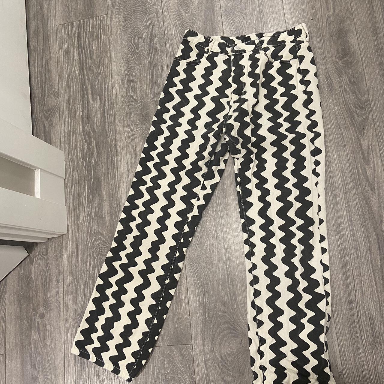 Large black and white wavy denim pants from Cider.... - Depop