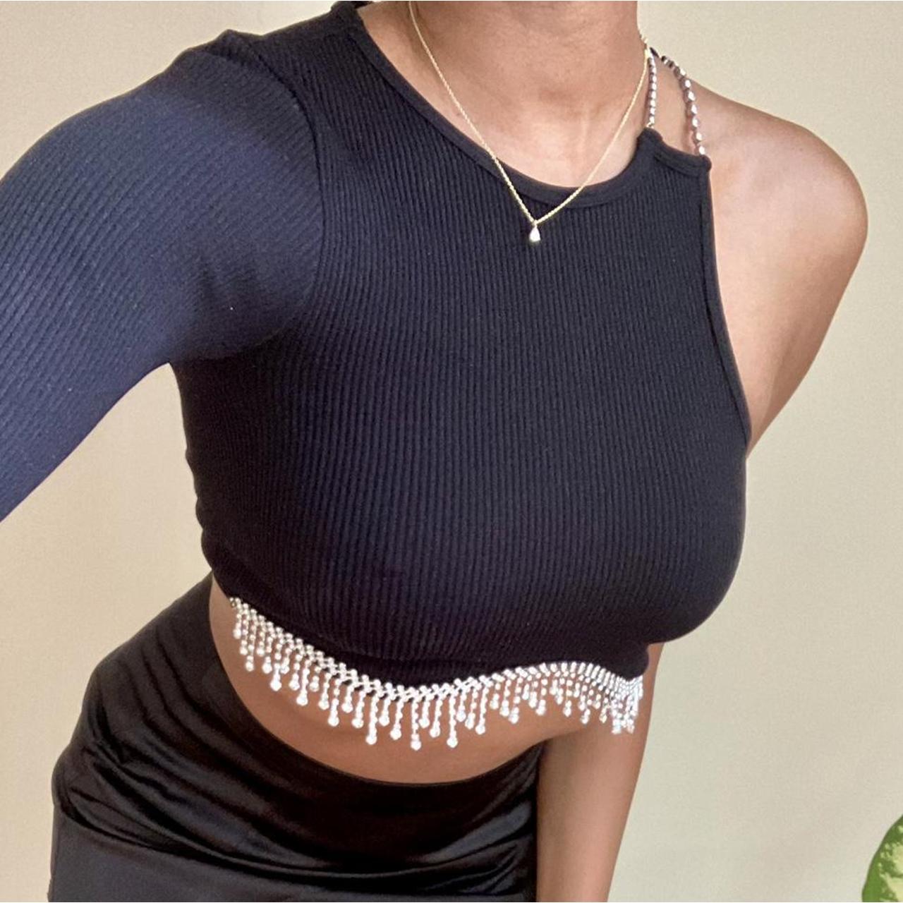 Zara one shoulder rhinestone top Super cute for a... - Depop