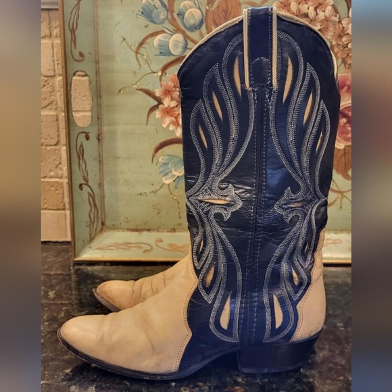 Laredo Women's Blue and Cream Boots | Depop