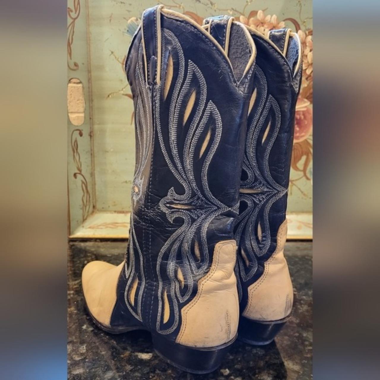 Laredo Women's Blue and Cream Boots | Depop