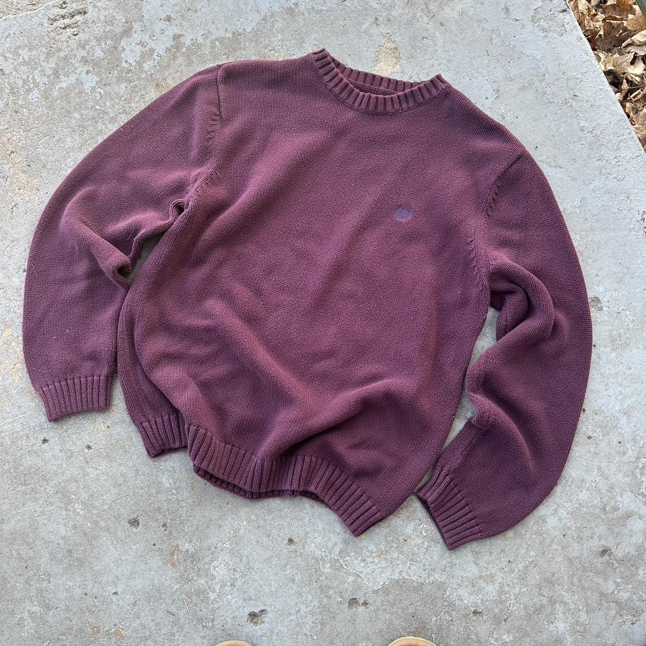 Vintage Chaps Burgundy Knit Sweater - Depop