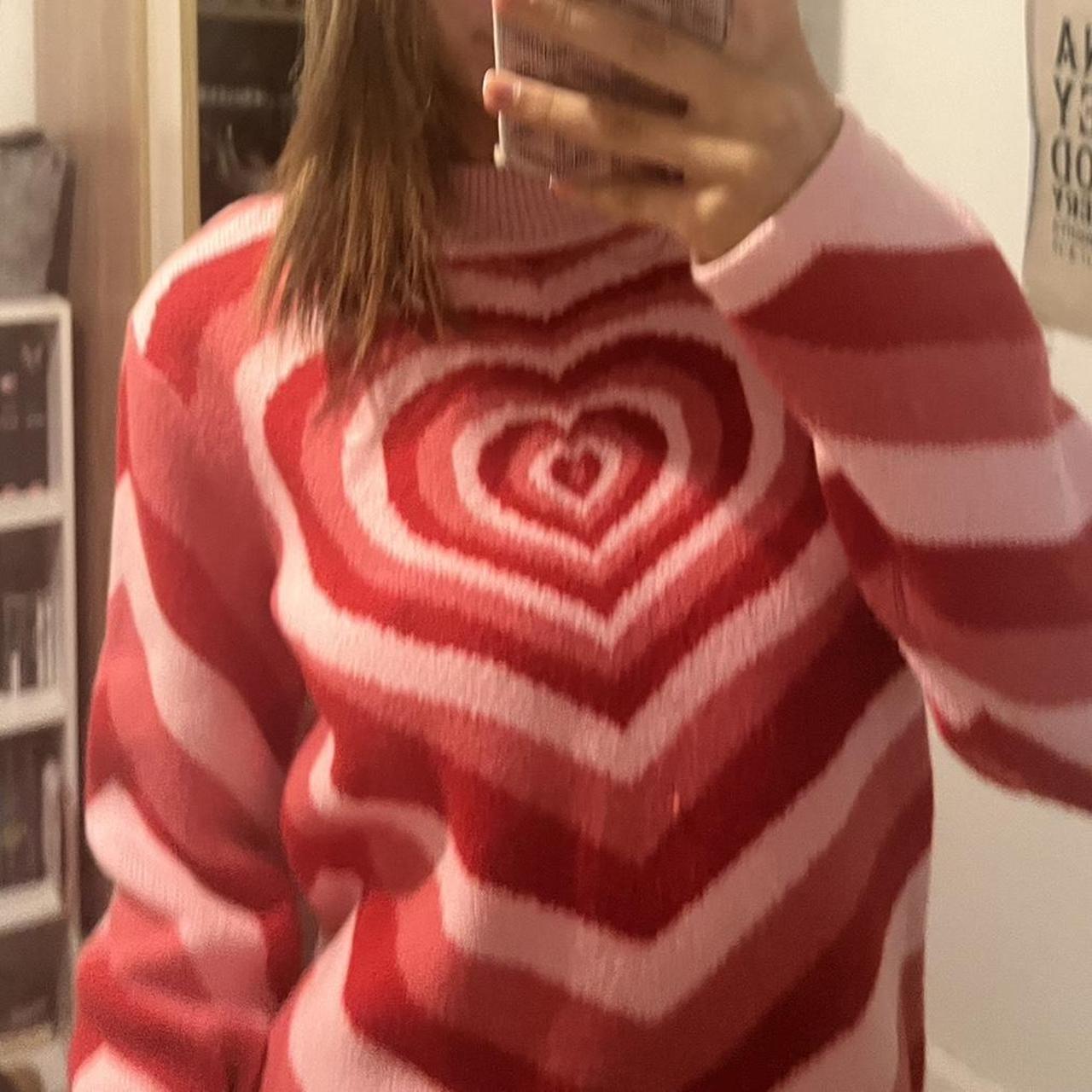 super warm and thick red and pink loveheart jumper,... - Depop