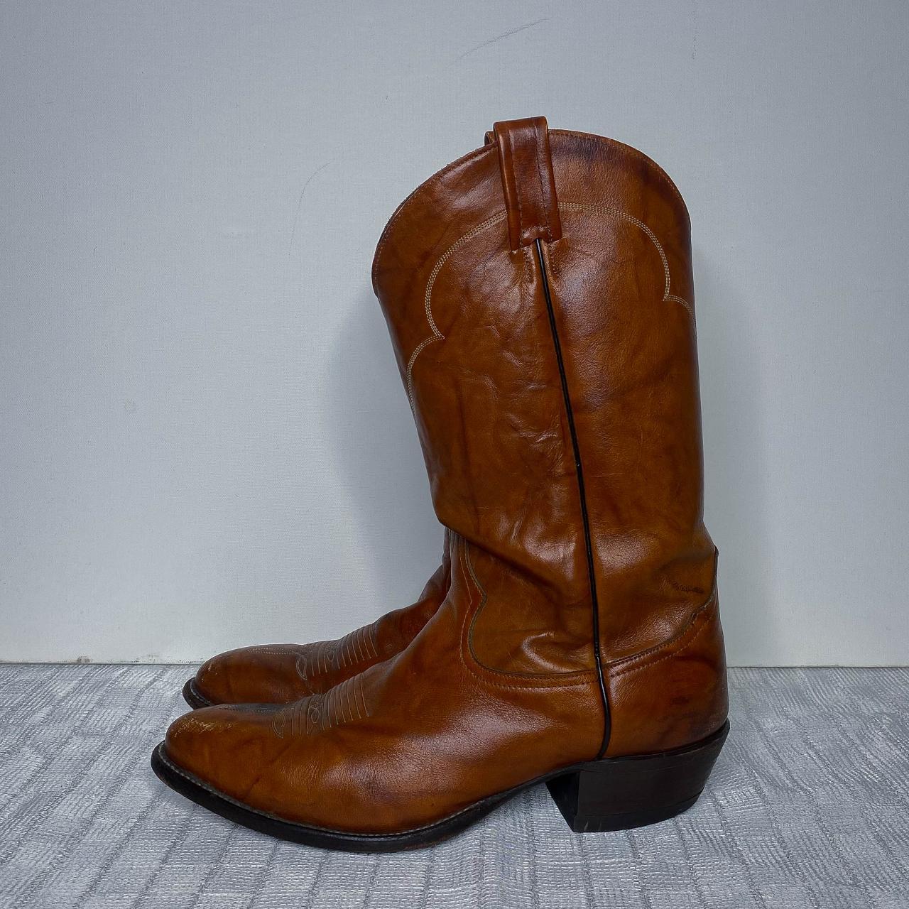 Vintage Tony Lama Cowboy Boots in Tan Brown *signs... - Depop