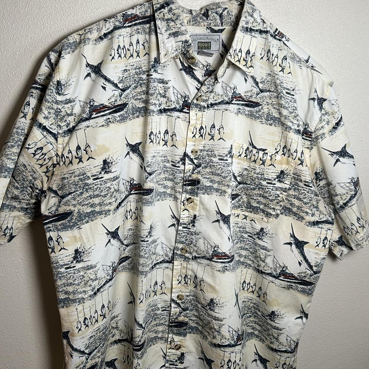 Retro Michael Austin button up shirt in white and... | Depop