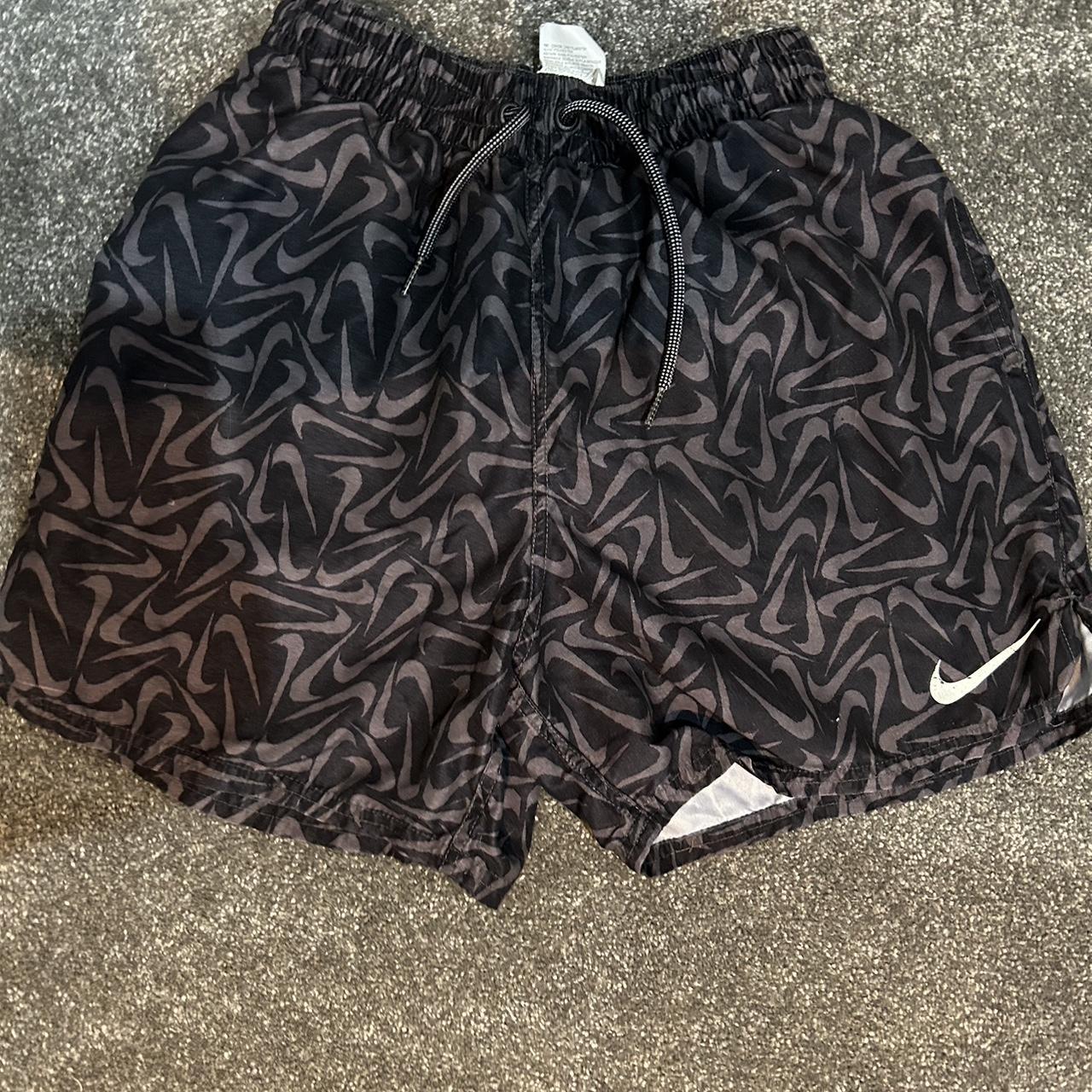 black nike pattern swimming shorts size Small mens... - Depop
