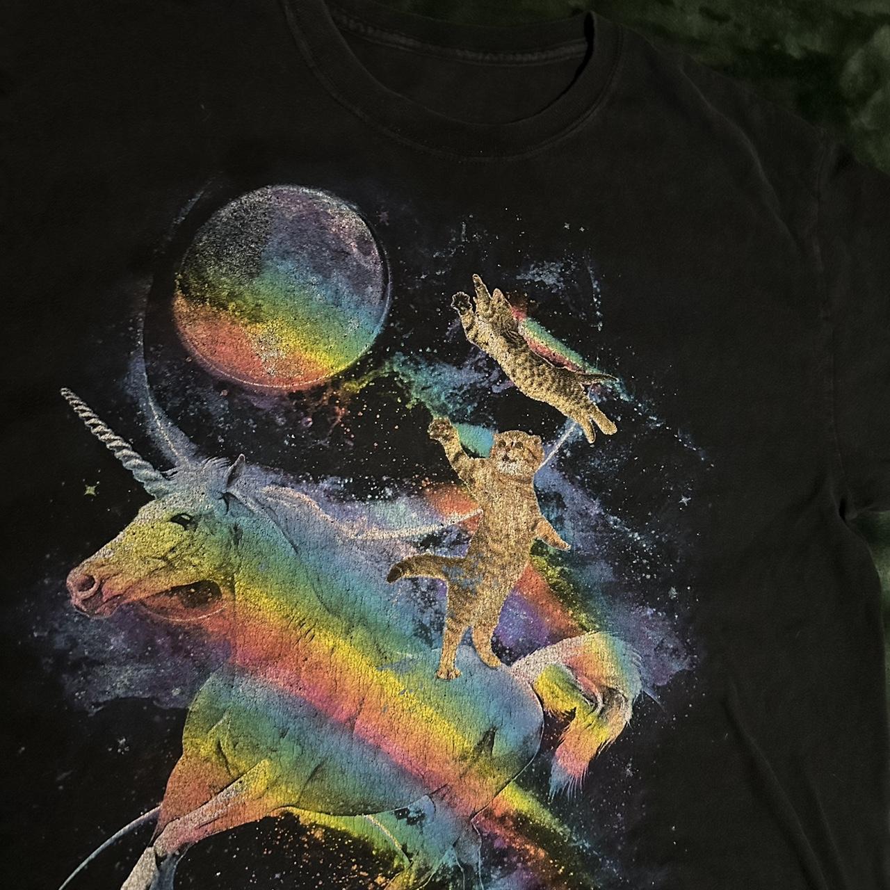 Cats Riding A Rainbow Unicorn In Space Cut Tag -... - Depop
