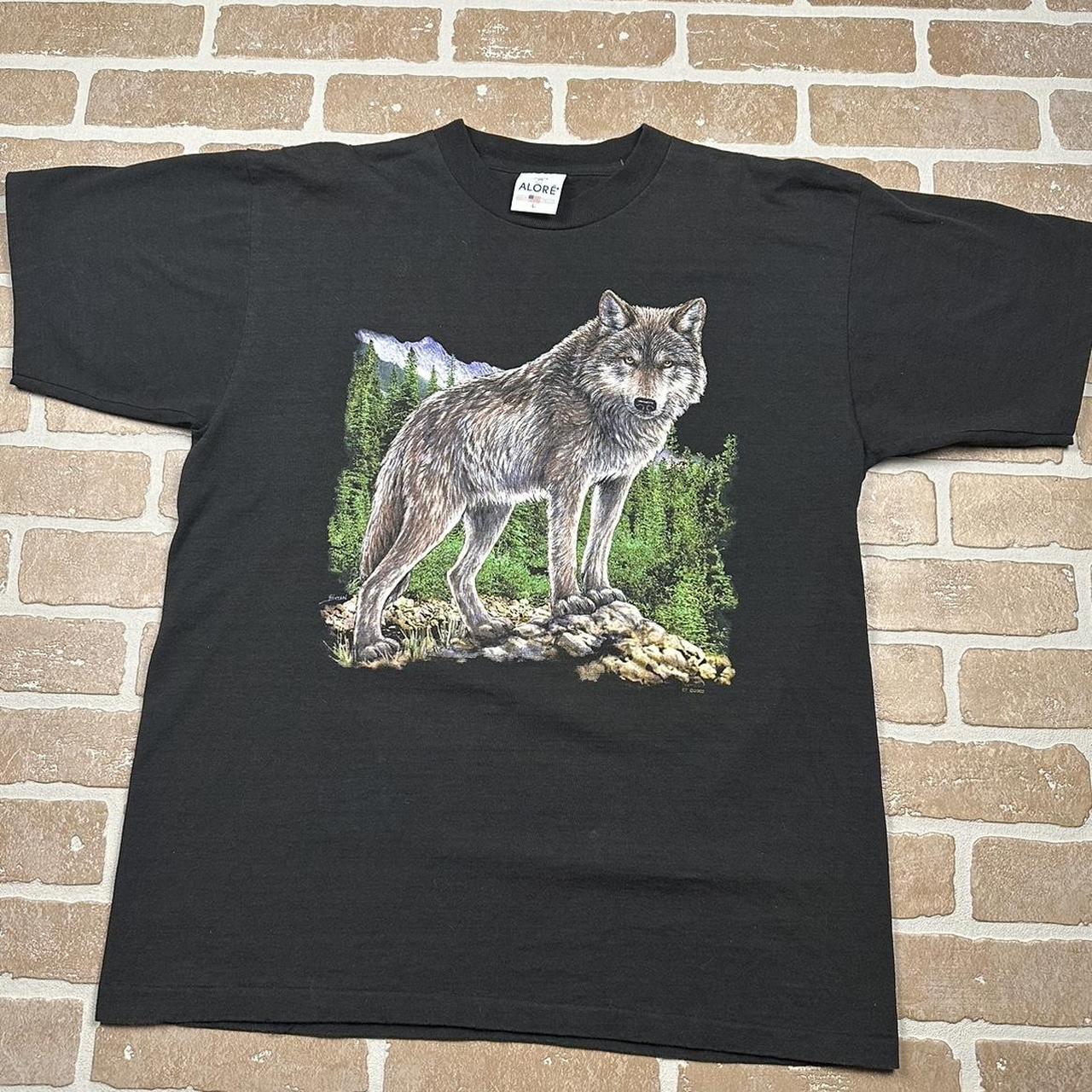 Y2K Wolf Nature Men's Large Single Stitch... - Depop