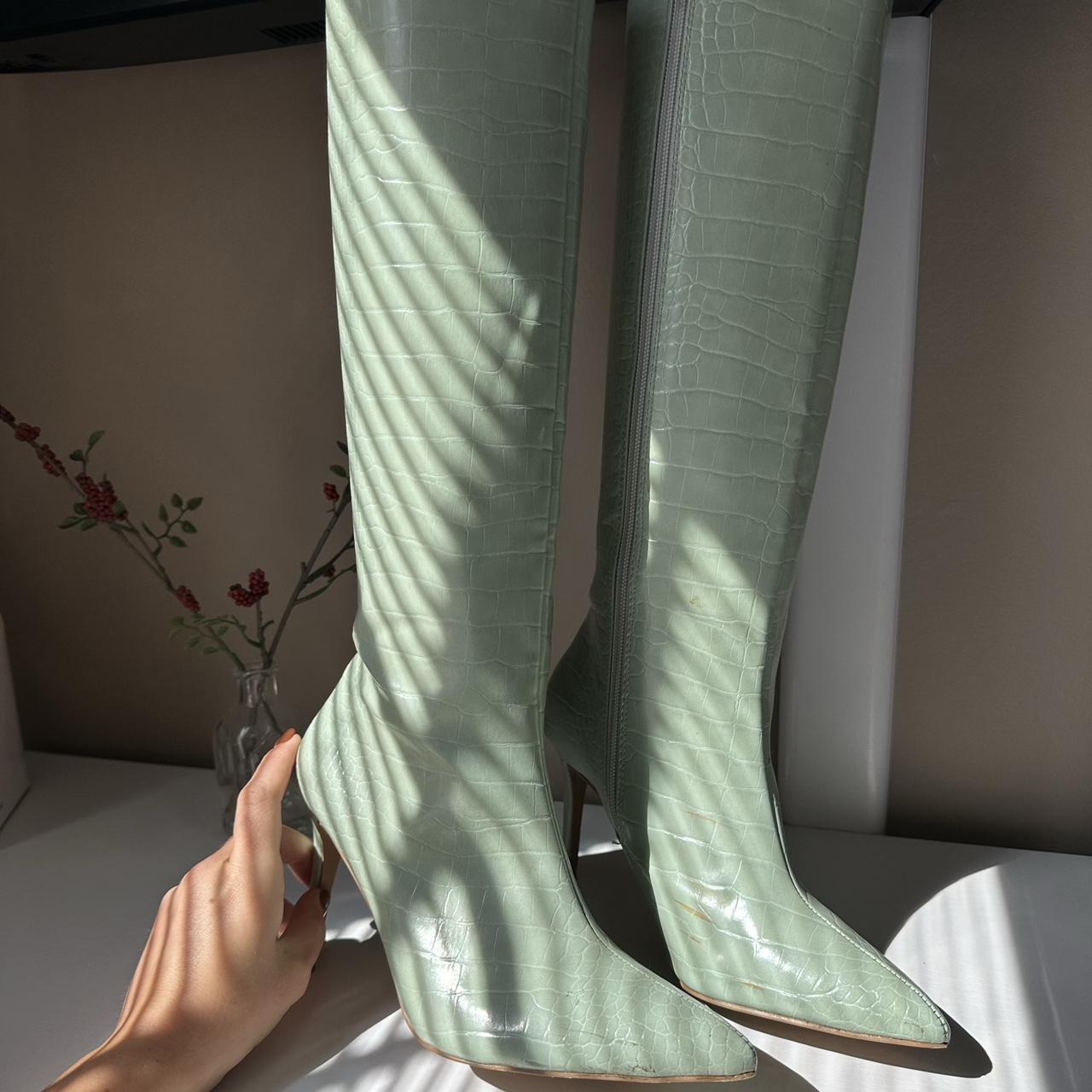 Mint Green Crocodile Knee High Boots Small... - Depop