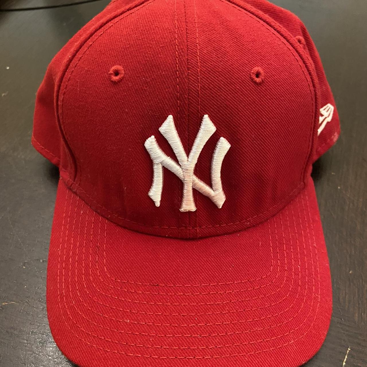 this is a like new rare mens red new era new york... - Depop