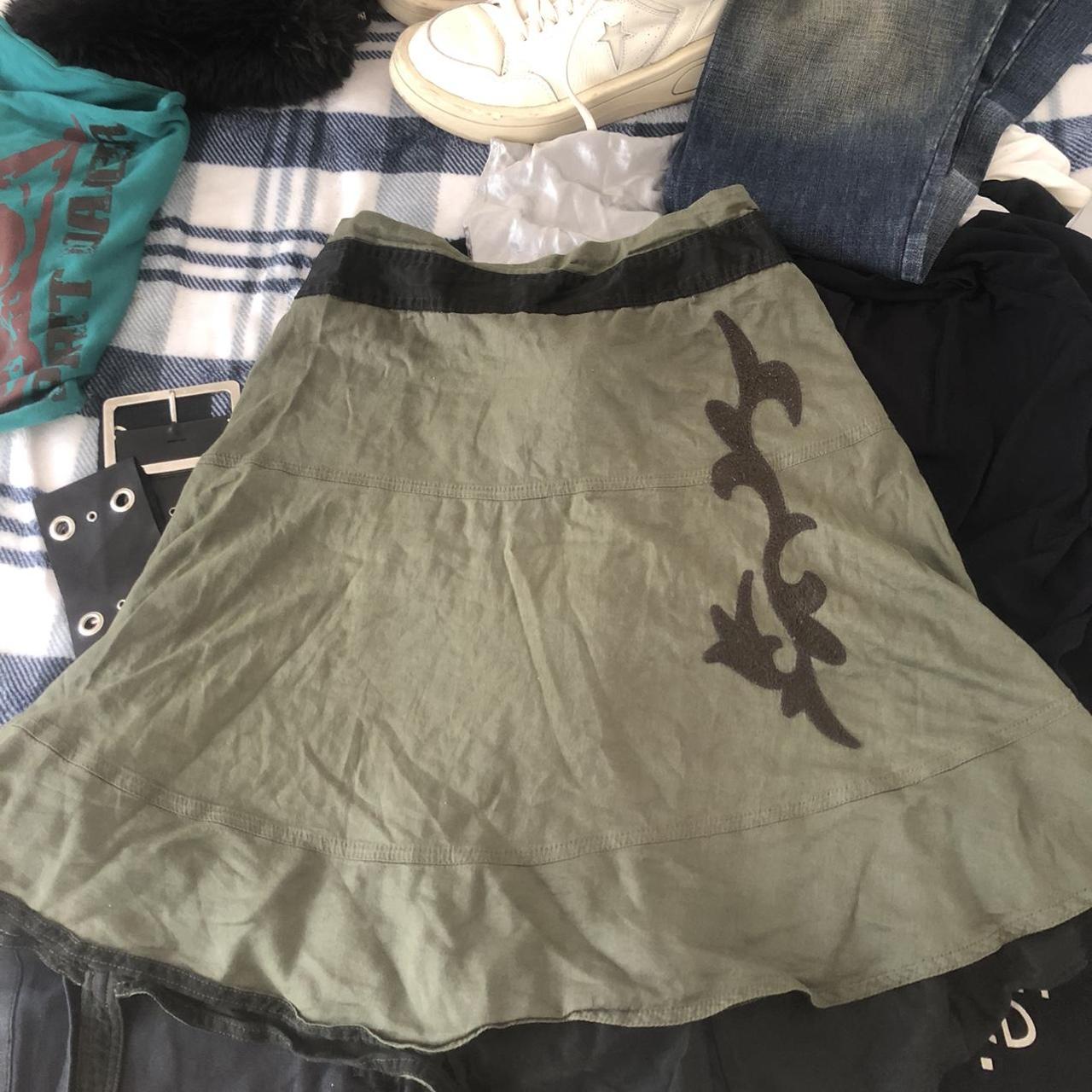 Diesel Red Tag Women's Green and Black Skirt | Depop