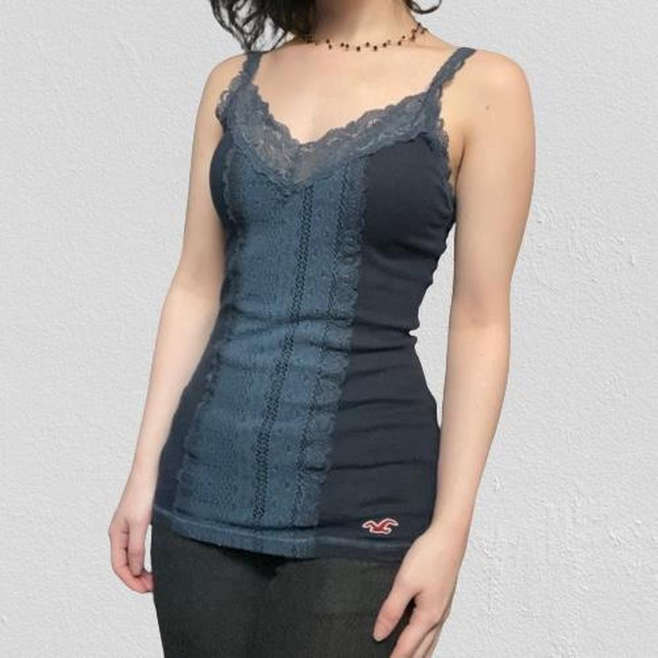 Vintage Hollister Navy Blue Lace V Neck Tank Top Depop