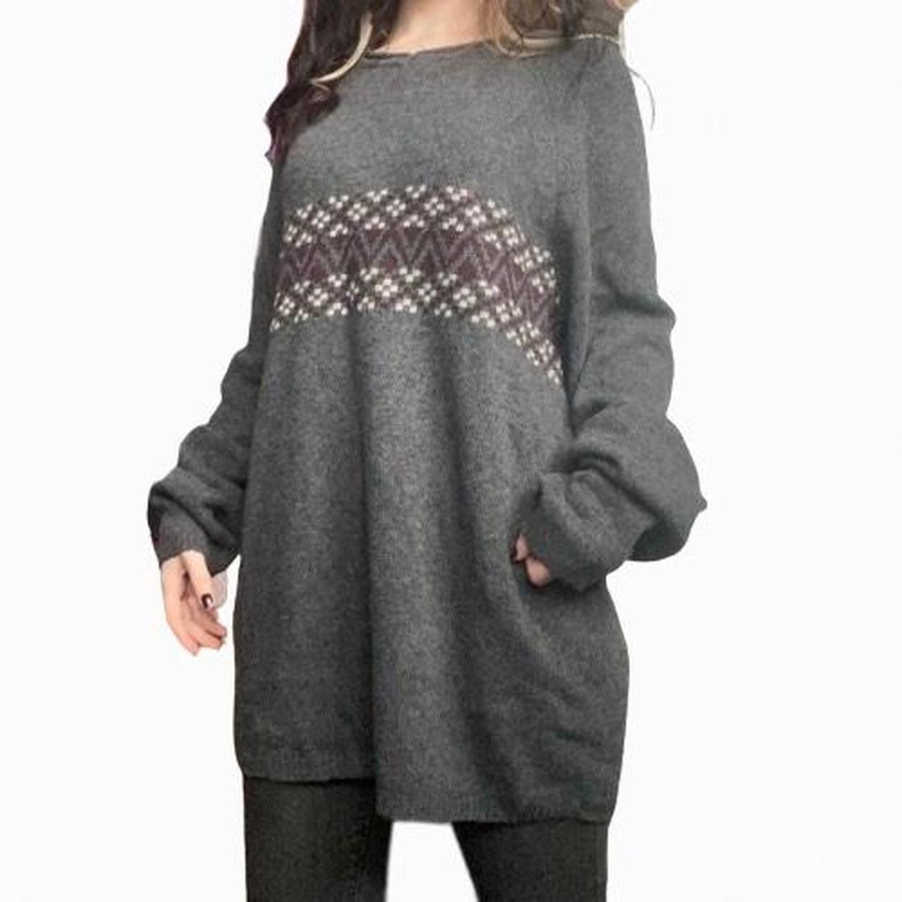 Gray Oversized Sweater Burgundy and white stripe... - Depop
