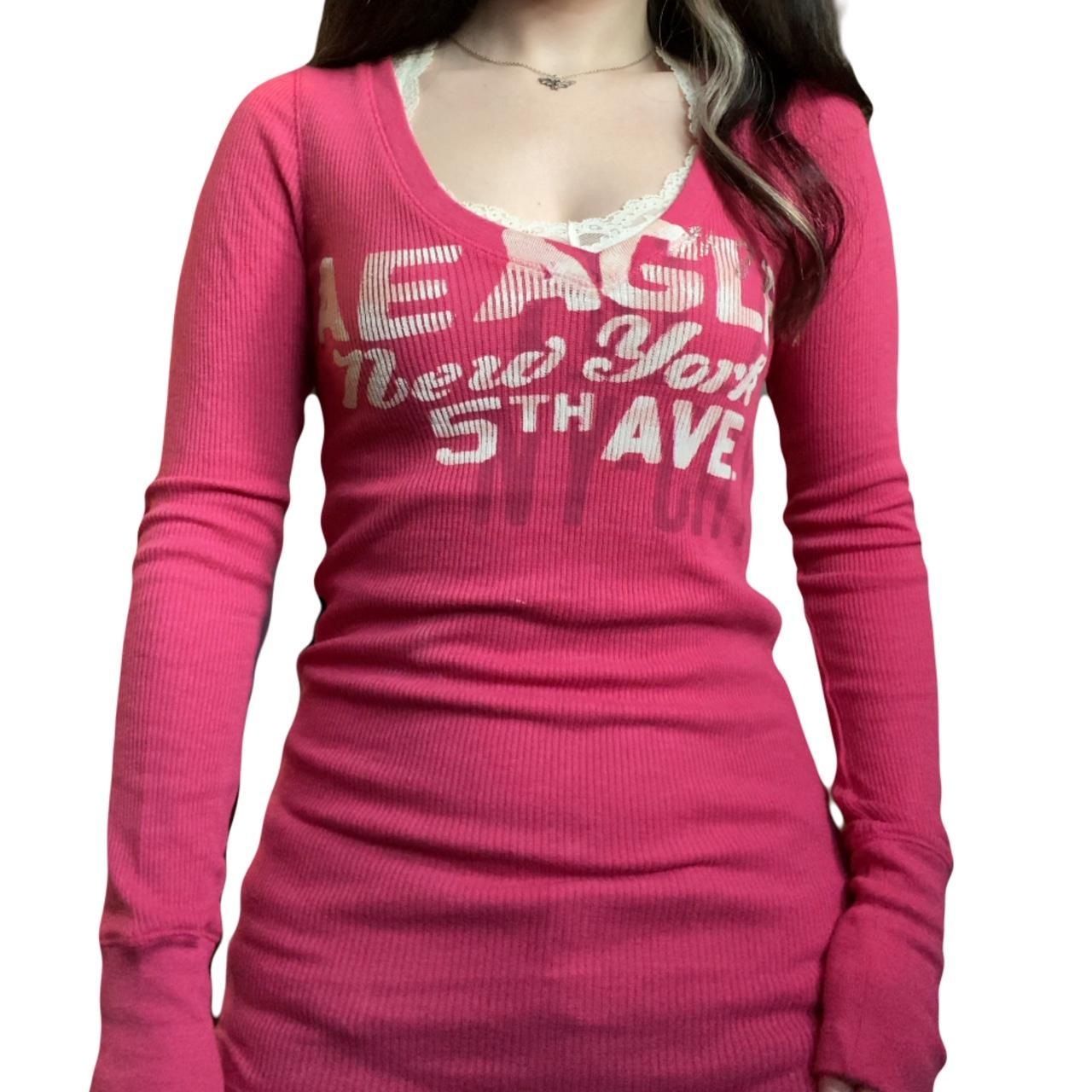 2000s vintage long sleeve fitted low v neck thermal... - Depop