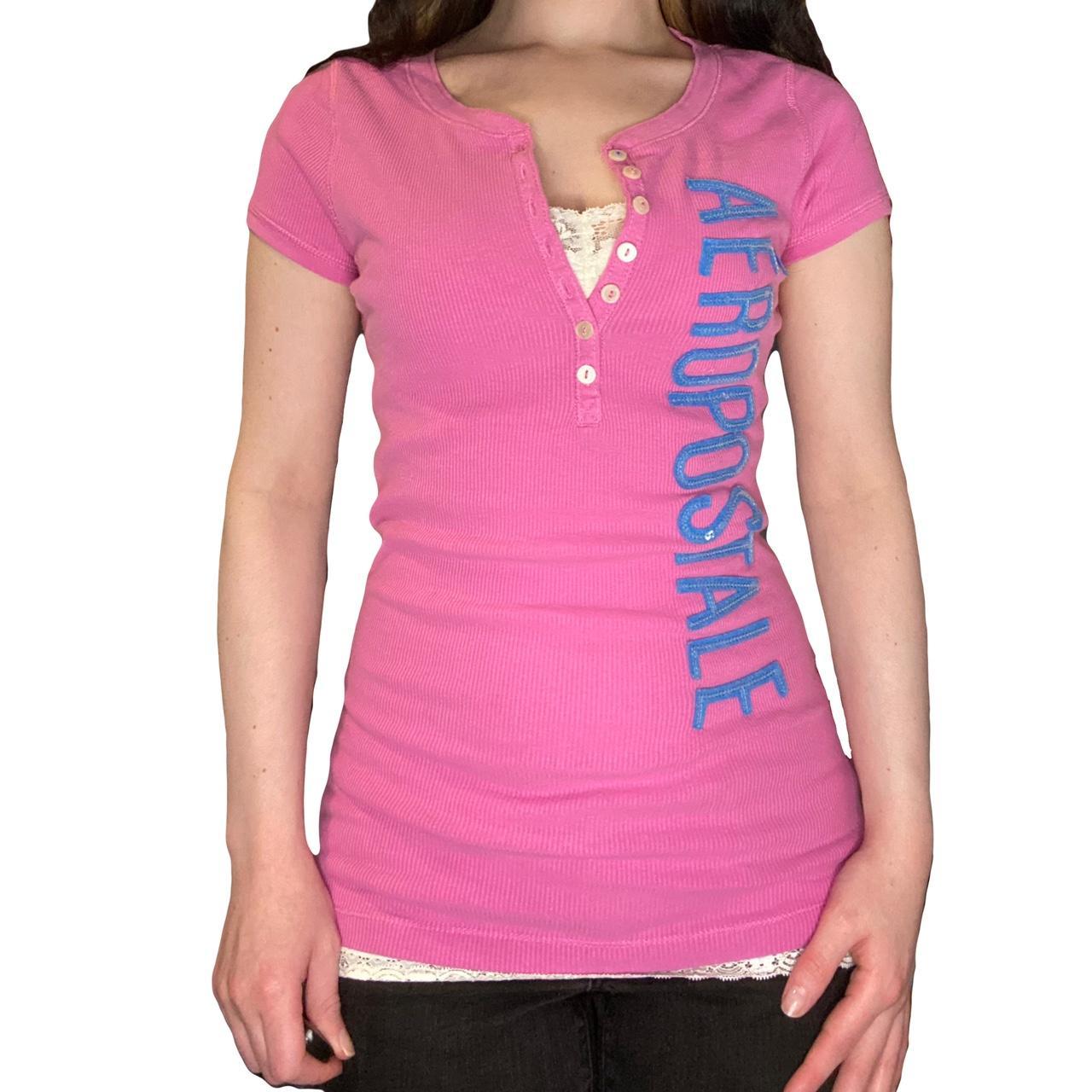 2000s vintage fitted short sleeve long henley tee... - Depop