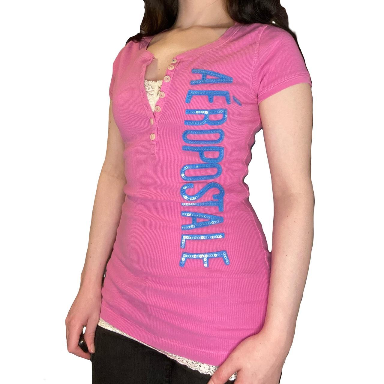 2000s vintage fitted short sleeve long henley tee... - Depop