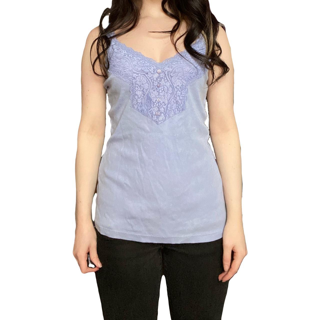 light periwinkle blue lace tank top with decorative... - Depop