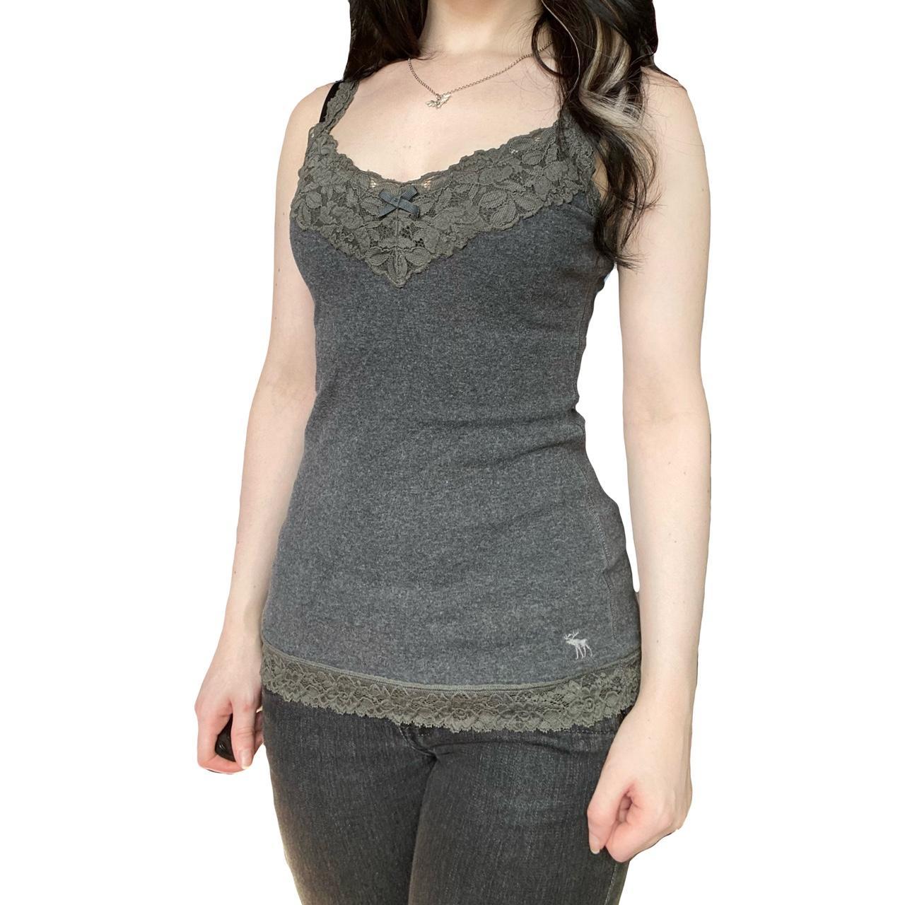 2000s vintage lace trim cami tank top with bow from... - Depop