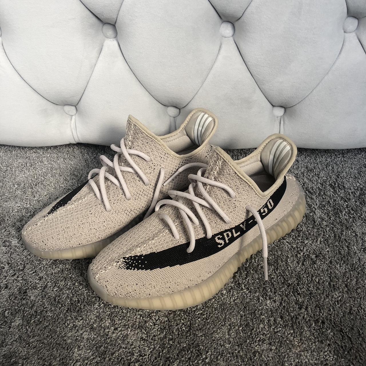 Yeezy Men's Grey and Cream Trainers | Depop