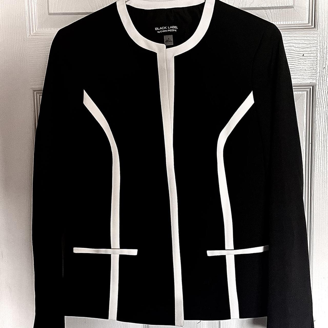 Black Label by Evan-Picone Contrast-Trim Jacket in... - Depop