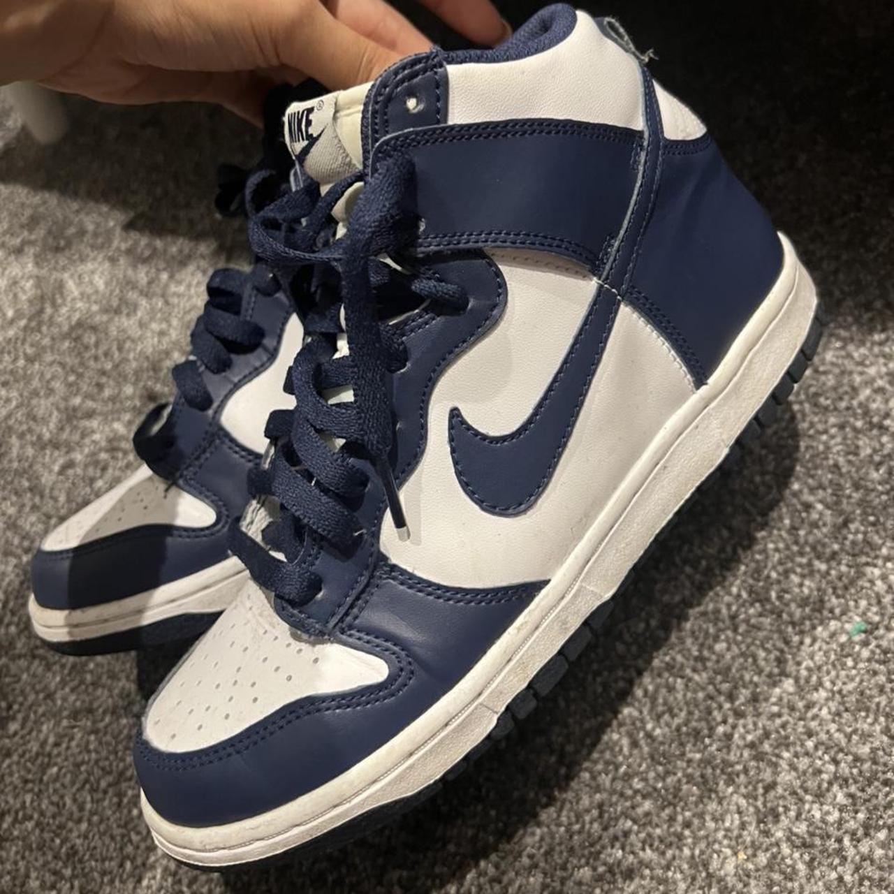 high nike midnight blue dunks slight stain shown on... - Depop