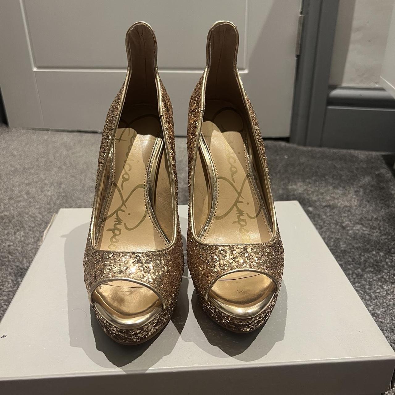 jessica simpson gold glitter heels comes with... - Depop