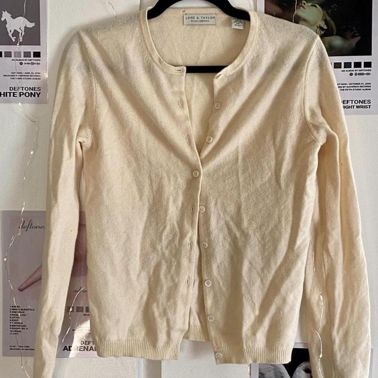 Lord & Taylor Cream Cardigan Two-Ply Cashmere... | Depop