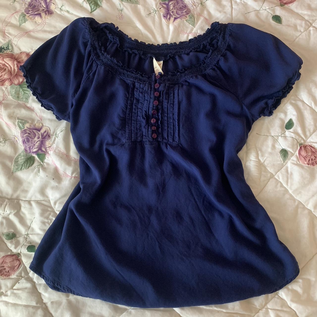 Cute blue flowy cottage blouse with ruffles and... - Depop