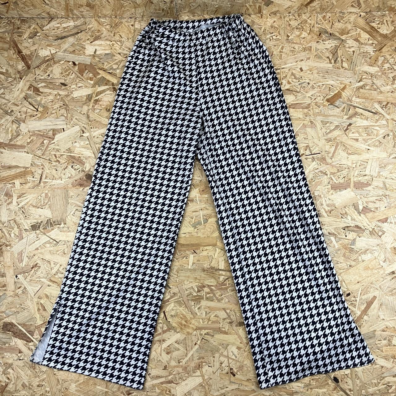 Women’s Flared pattern Trousers Black and White... - Depop