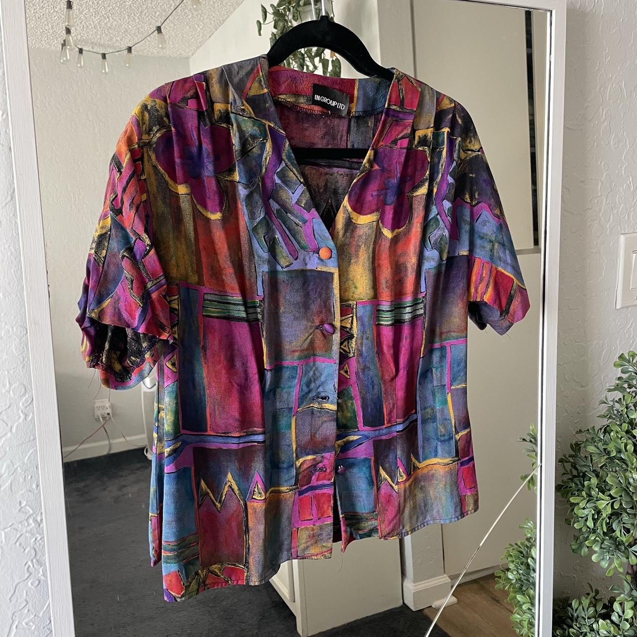 Vintage colorful button up blouse - Depop