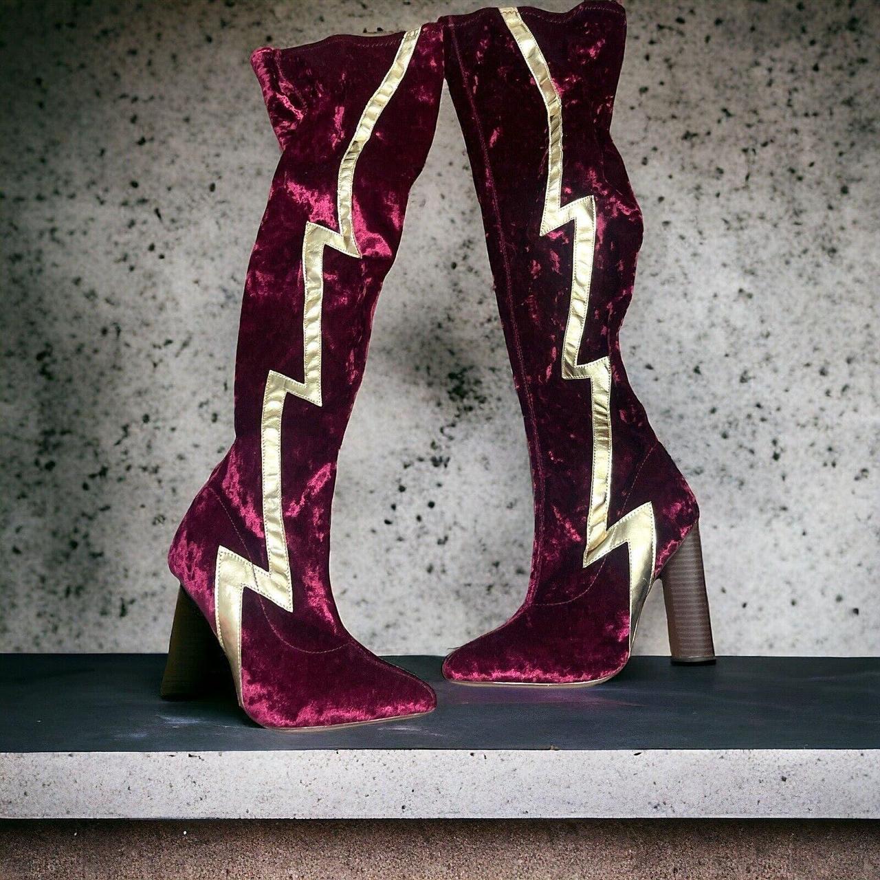 Glamour Chic Velvet Boots Womens Size 8 Red Gold... - Depop