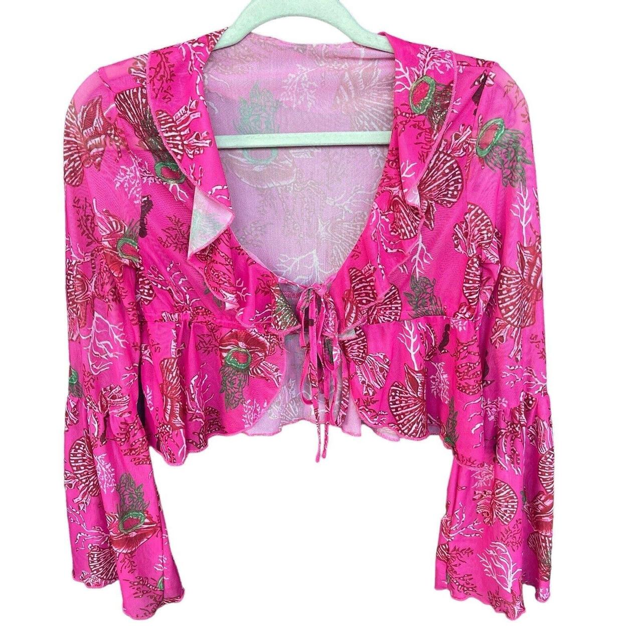 Shein Shell and Coral Mesh Pink Crop Top Womens XS... - Depop