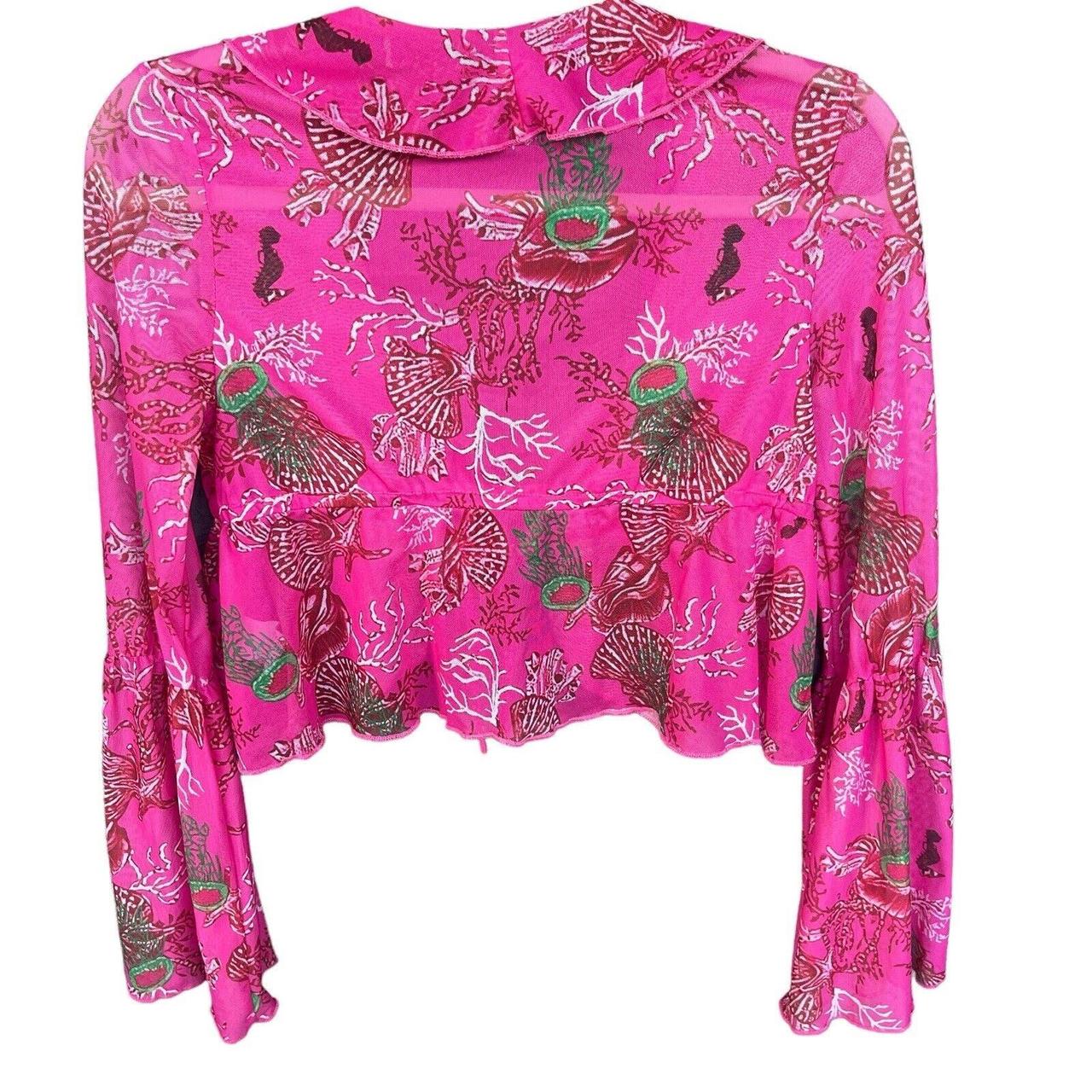 Shein Shell and Coral Mesh Pink Crop Top Womens XS... - Depop