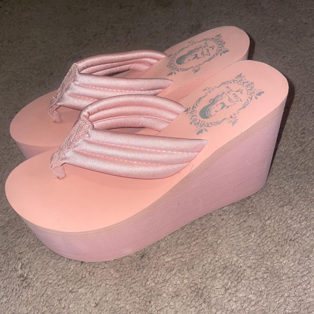 Peachy pink platform sandals #y2k #2000s #beachy... - Depop