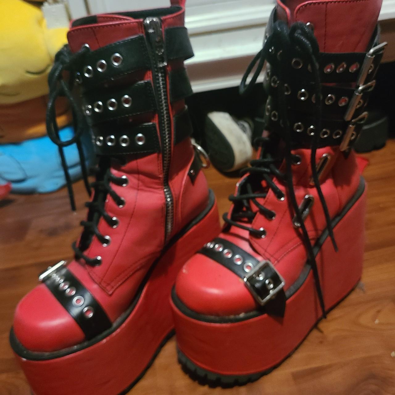 Red and black demonia platforms They have been worn... - Depop