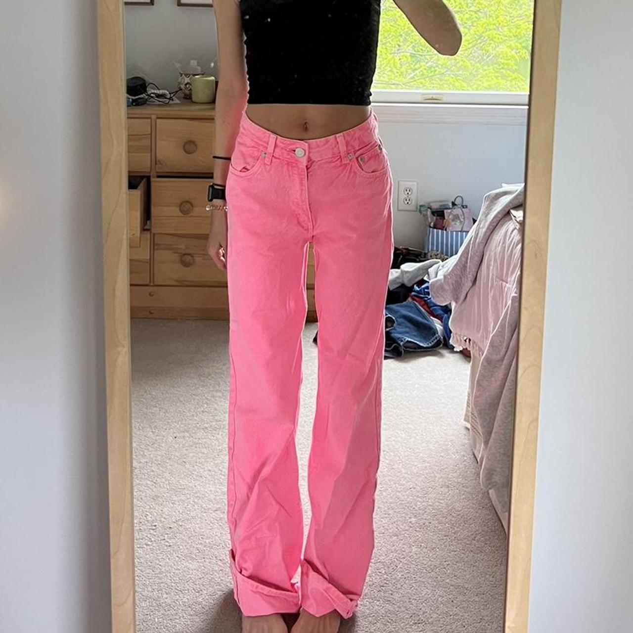 Zara Bright Pink Wide Leg Jeans They Are A Size 0 Depop