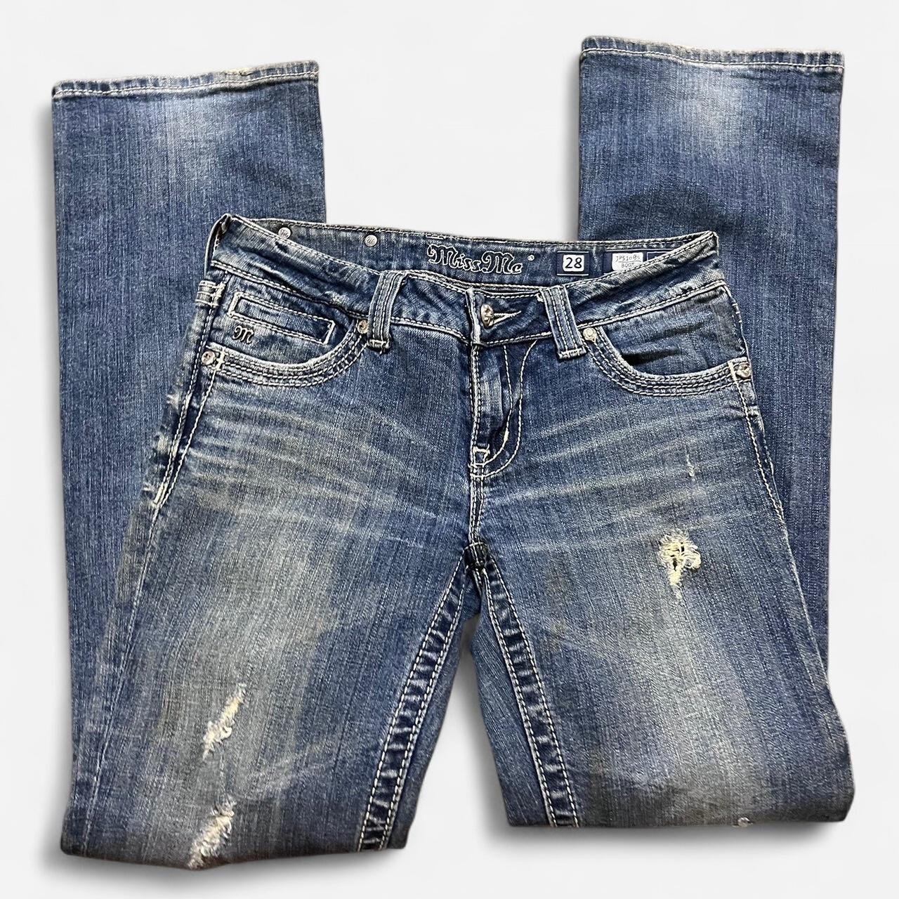 Navy blue Miss Me flare jeans with rhinestone... | Depop