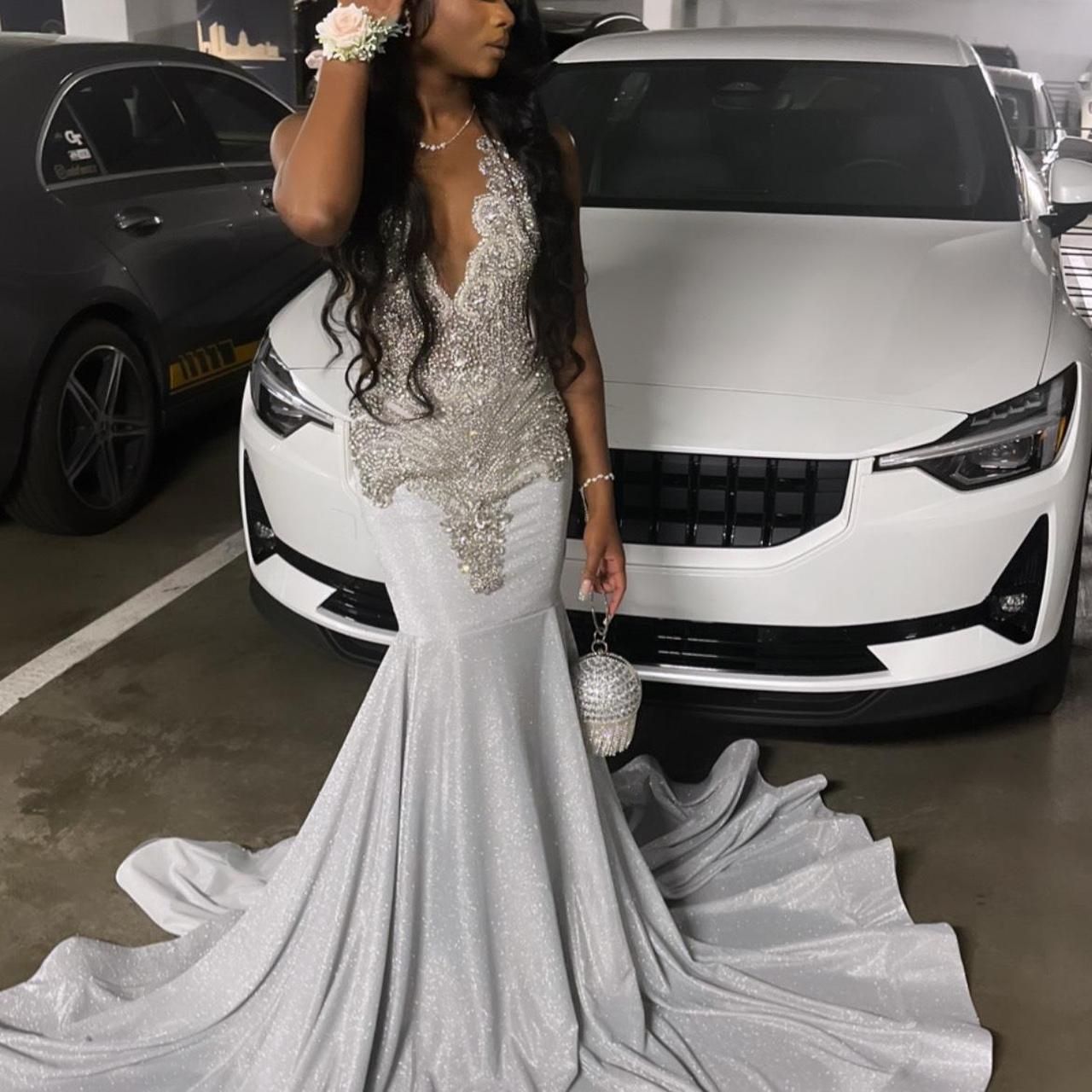 Beautiful silver prom gown Only worn once and in... - Depop