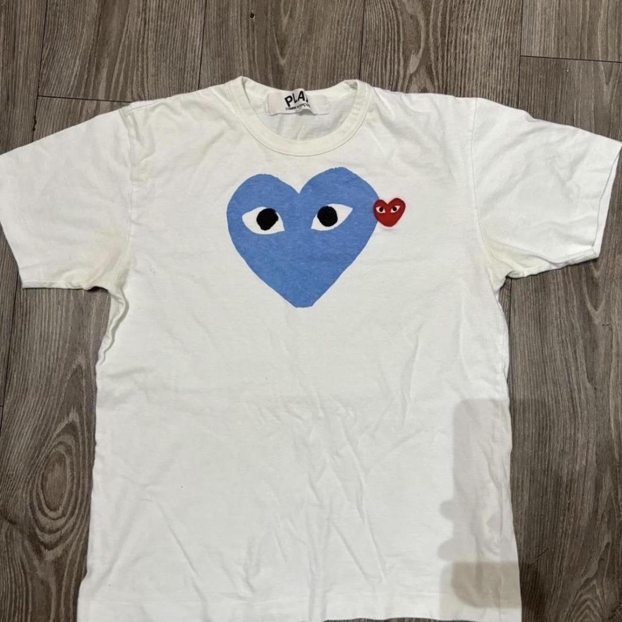 -LIGHT BLUE CDG T SHIRT- -MEDIUM/SMALL FIT- -LIGHTLY... - Depop
