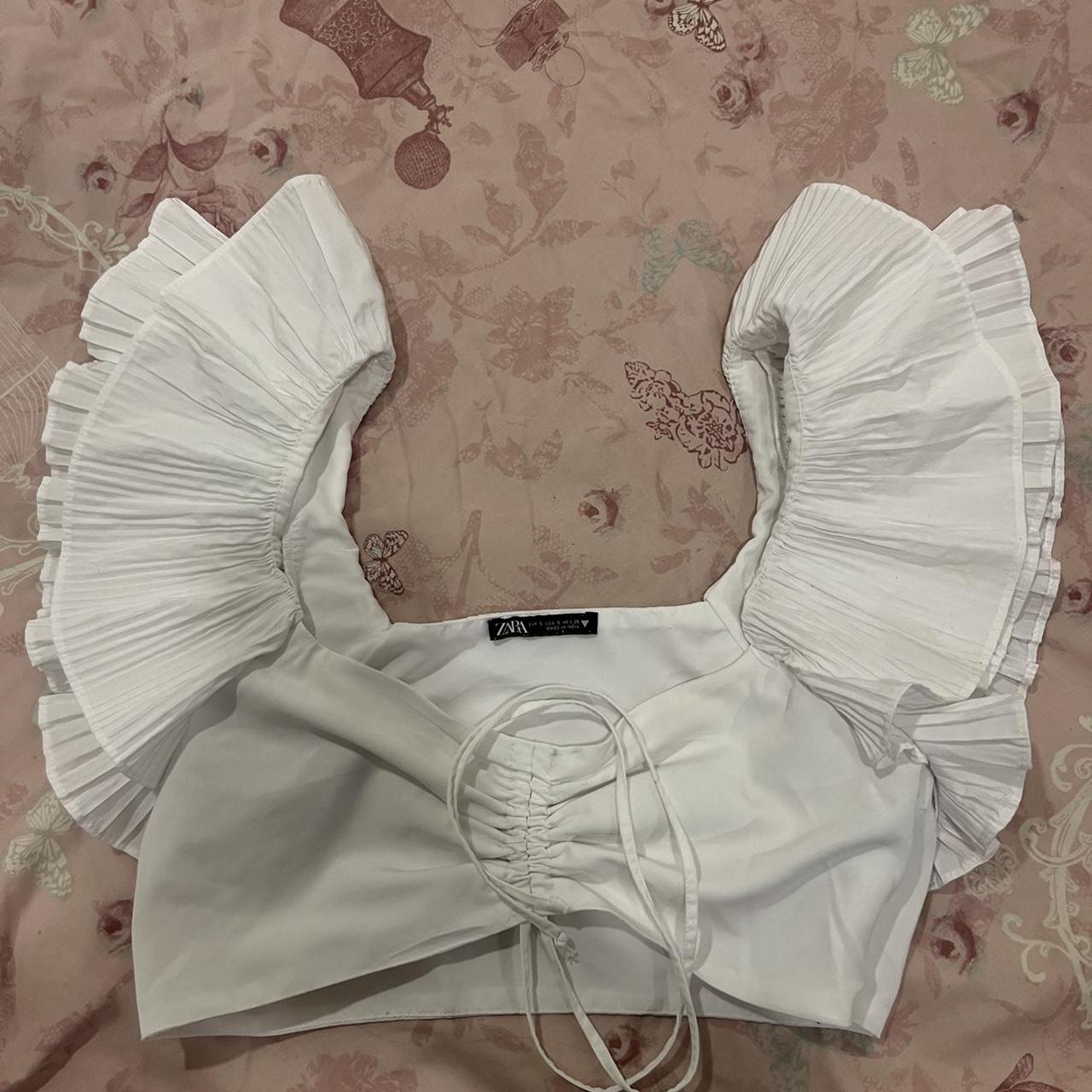 zara ruffle white crop top worn twice great condition - Depop